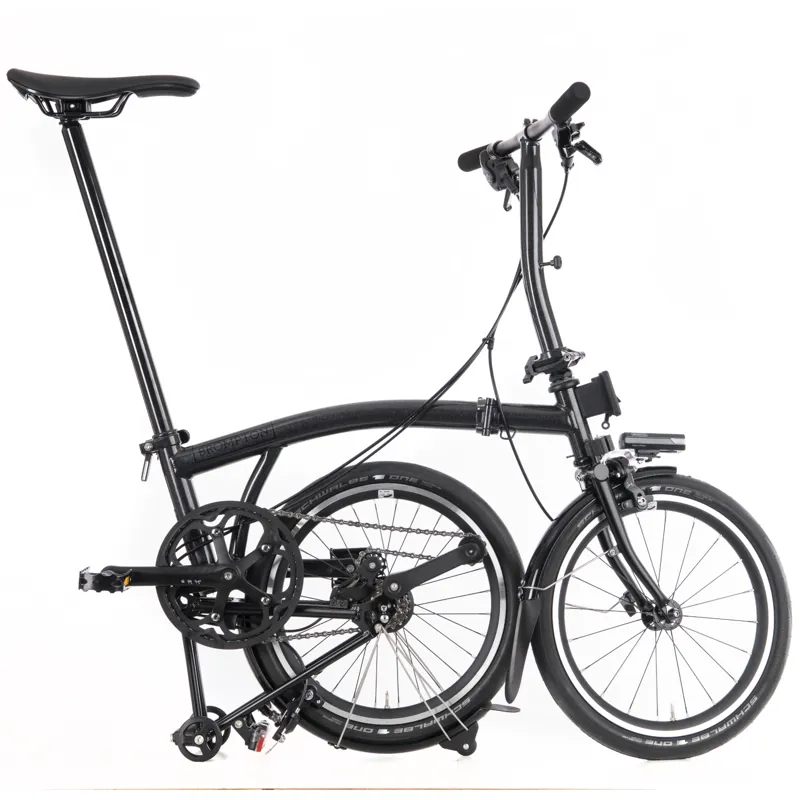 Brompton P-Line Urban Low Titanium S4R in Metallic Black with Upgrades