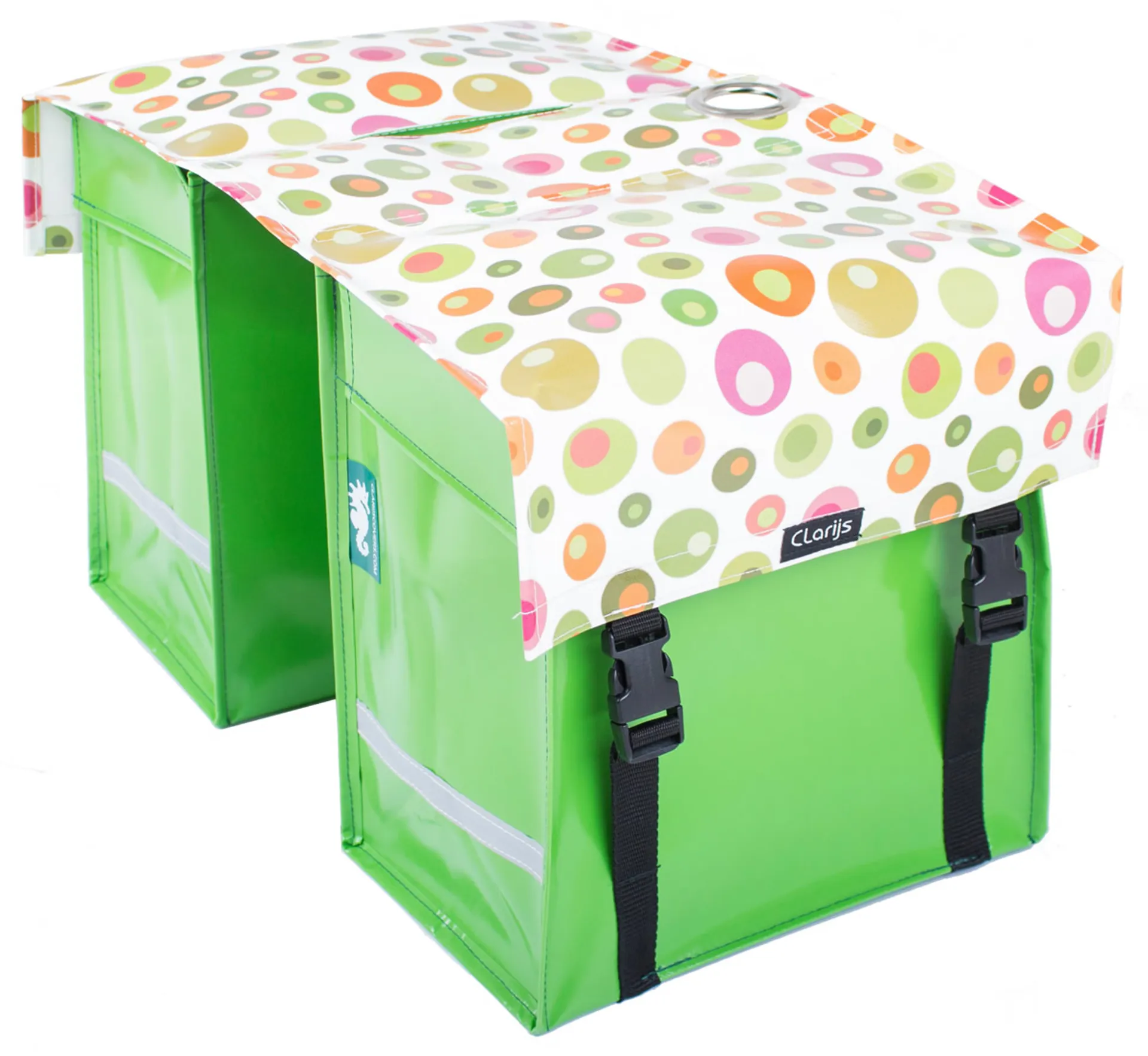 Clarijs Retro Double Bicycle Pannier in Green with Ball Design
